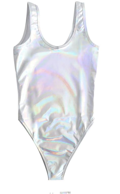 Silver Iridescent High Cut Leotard Holographic