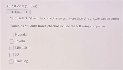 solved question 3 1 ﻿point multi select select the correct