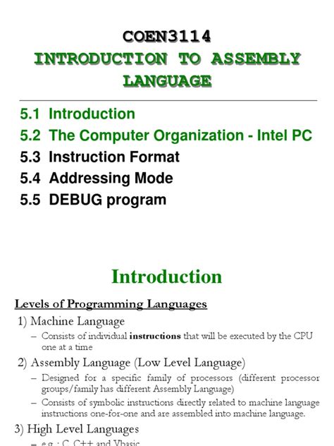 Coen3114 Intro To Assembly Language Programming Pdf Pdf Instruction Set Assembly Language