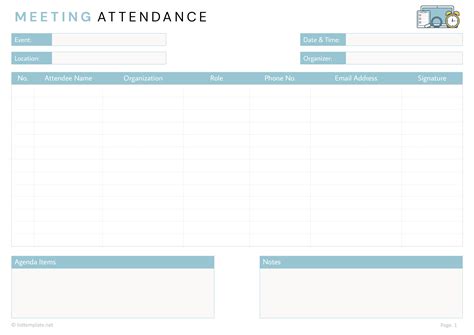 Meeting Attendance Sheet Printable