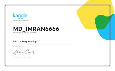 md imran6666 completed the intro to programming course on kaggle