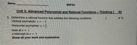 Solved Unit Advanced Polynomial And Rational Functions Chegg