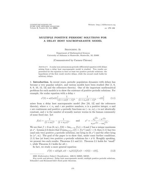 Pdf Multiple Positive Periodic Solutions For A Delay Host Macroparasite Model Dokumentips