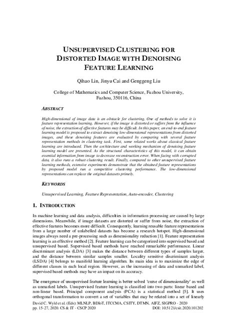 Pdf Unsupervised Clustering For Distorted Image With Denoising Feature Learning