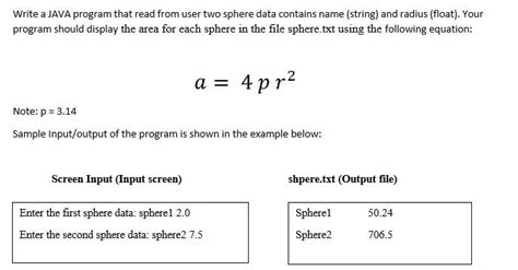 Solved Write A Java Program That Read From User Two Sphere