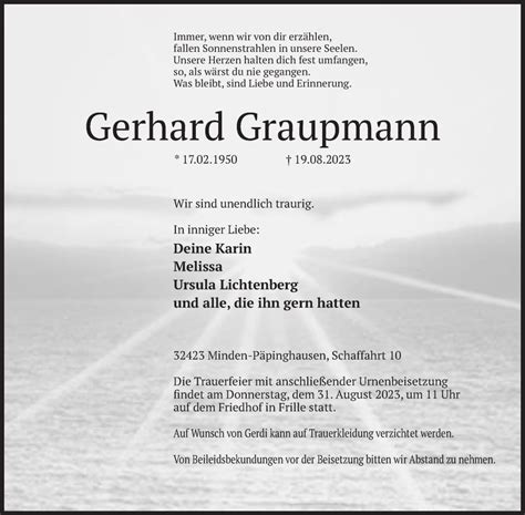 Traueranzeigen Von Gerhard Graupmann Trauermtde