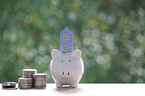 자연 녹색 배경에 동전 돈의 스택 돼지 저금통에 모델 하우스 비즈니스 투자 및 부동산 개념 Charity Benefit에 대한 스톡 사진 및 기타 이미지 Istock