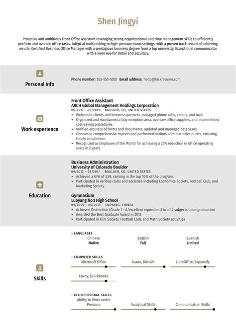 Front Office Assistant Resume Example Kickresume