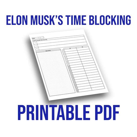 Elon Musks Time Blocking Method Editable Pdf With Brain Etsy