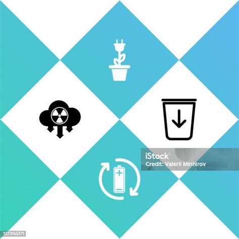 산성 비와 방사성 구름 재활용 배터리 전기 절약 플러그 냄비를 설정하고 쓰레기 아이콘에 보내기 벡터 0명에 대한 스톡 벡터 아트 및 기타 이미지 Istock