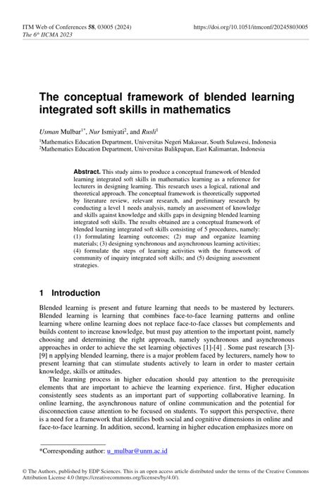Pdf The Conceptual Framework Of Blended Learning Integrated Soft Skills In Mathematics