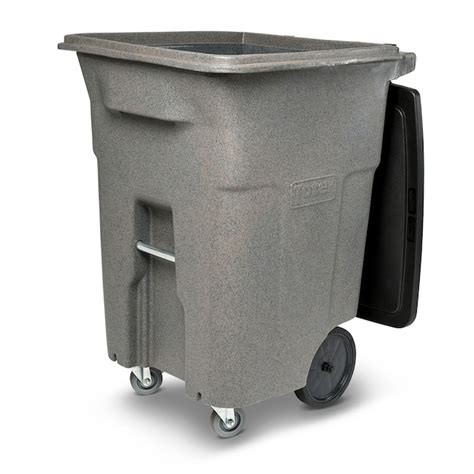 Toter 96 Gallon Graystone Plastic Wheeled Hinged Lid Trash Can In The