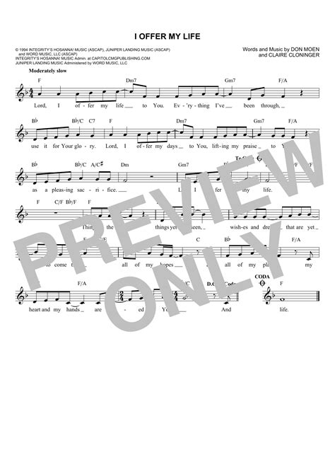 Don Moen I Offer My Life Sheet Music