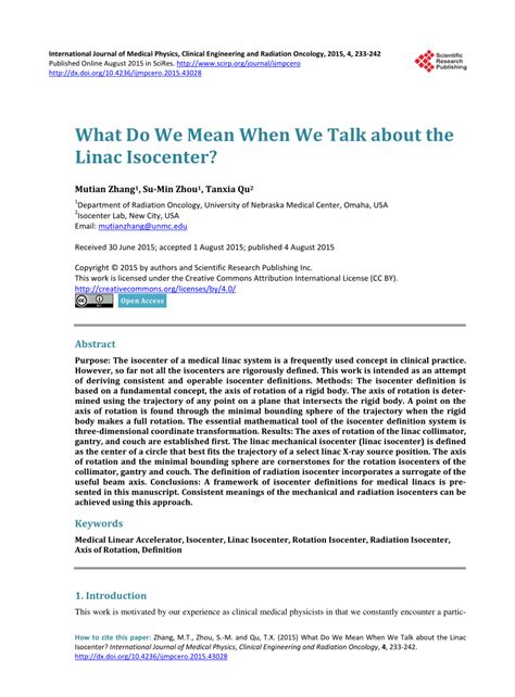 Pdf What Do We Mean When We Talk About The Linac Isocenter