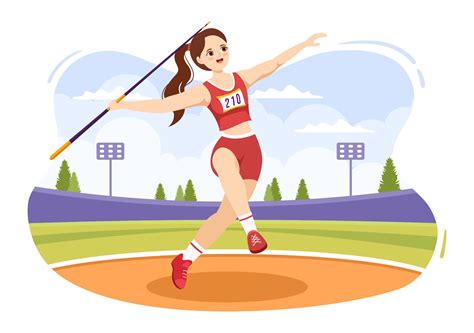 Javelin Throwing Athlete Illustration Using A Long Lance Shaped Tool To