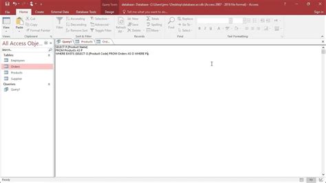 Sql In Ms Access Select Only Existing Results With Exists Youtube