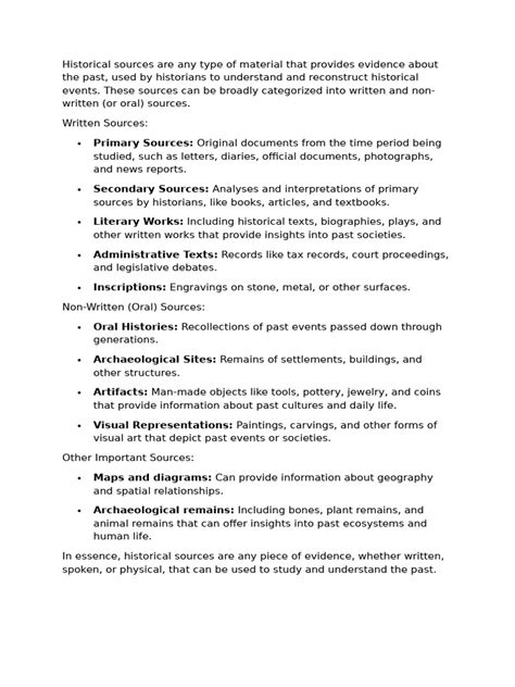 Types Of Historical Sources Explained Pdf