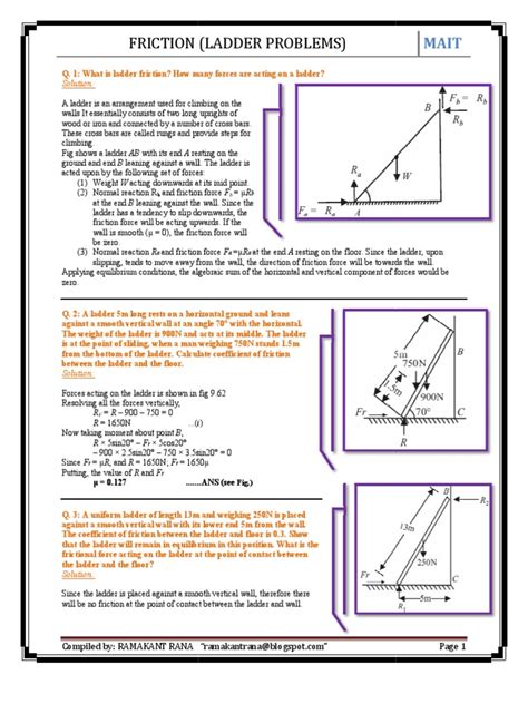 3 Friction Equilibrium Of The Body On Ladder Ladder Force