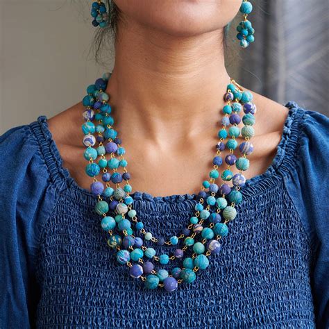 Worldfinds Kantha Azure Karita Necklace Wearable Art Shop