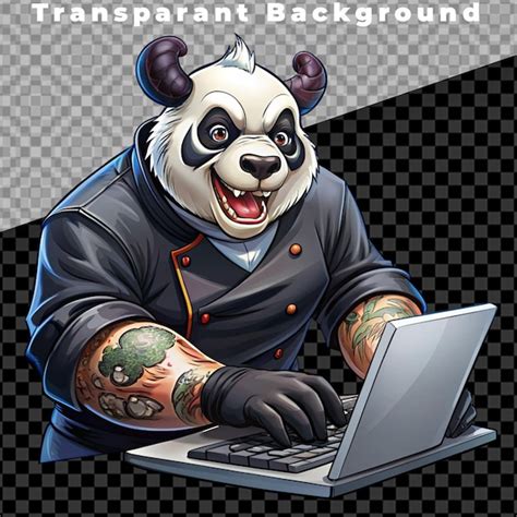 Premium Psd Vector Illustration Of Panda Using Laptop
