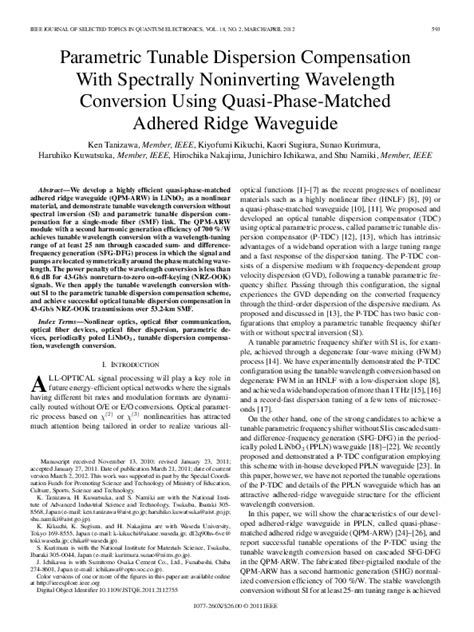 Pdf Parametric Tunable Dispersion Compensation With Spectrally