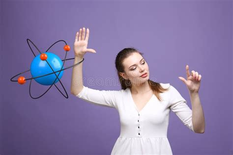 Woman Scientist With Atom Model Research Concept Stock Image Image Of Nucleus Orbiting