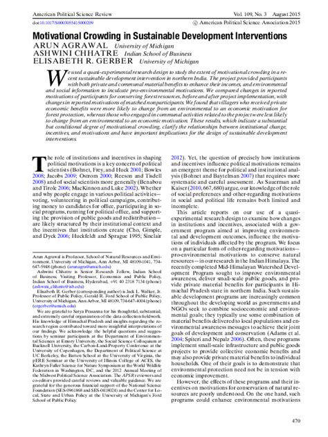 Pdf Motivational Crowding In Sustainable Development Interventions