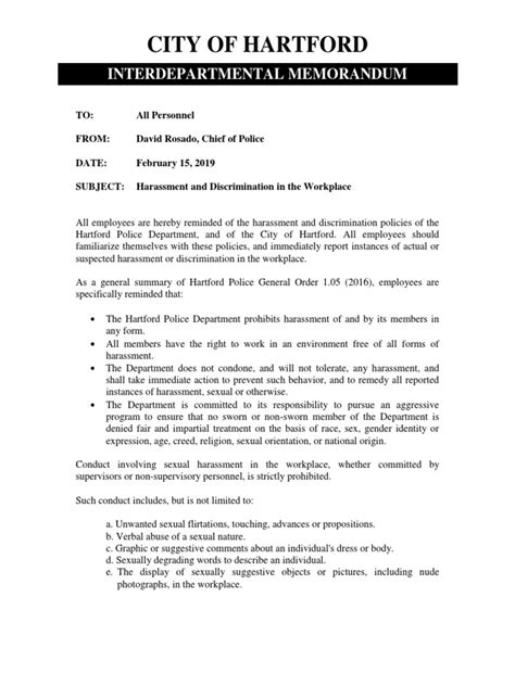 Memo Harassment And Discrimination In The Workplace Sexual Harassment
