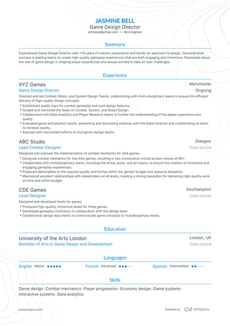 Game Design CV Examples For Game Design CV Examples For