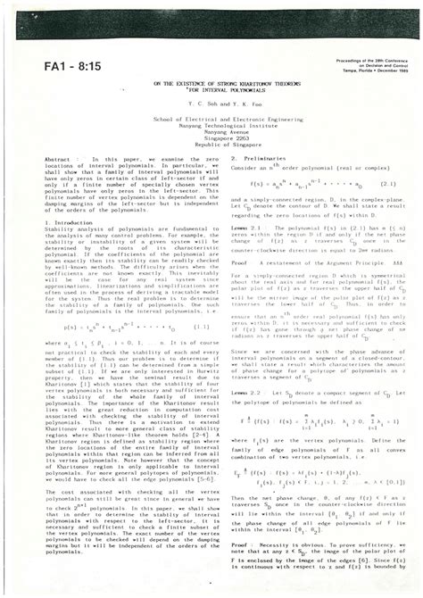 Pdf On The Existence Of Strong Kharitonov Theorems For Interval Polynomials