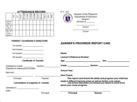 School Form 9 Sf9 Learners Progress Report Card Formerly Form 138 Deped Ph