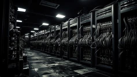 An Old Server Room Filled With Connecting Wires Stock Illustration Illustration Of Light Cpus