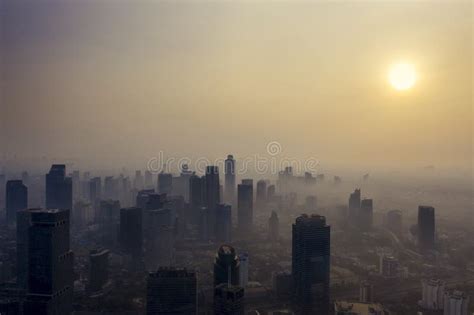 Jakarta City With Air Polluted At Dawning Time Editorial Stock Image