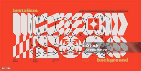 Y2k 미학 트렌디한 다채로운 모더니즘 삽화 다양한 잔인한 형태 및 선 요소 포스터 및 배너에서 포스트모던 기하학적 그래픽 모양이 있는 브루탈리즘 추상 벡터 빨간색 배경 0