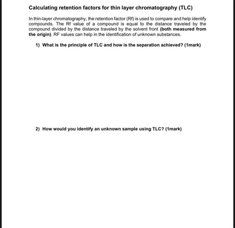 Solved Calculating Retention Factors For Thin Layer Chegg Com