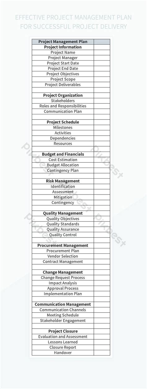 Effective Project Management Plan For Successful Delivery Excel Template Free Download Pikbest