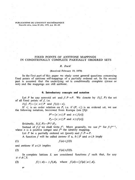1979 Dacic Fixed Points Of Antitone Mappings In Conditionally Complete Partially Ordered