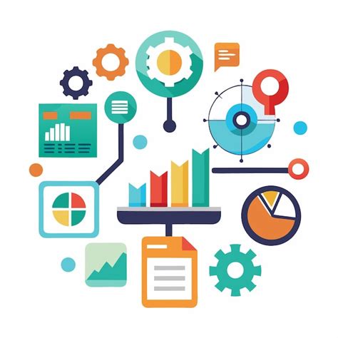 Colorful Flat Design Illustration Of Charts Graphs And Gears Connected In A Network Premium Ai
