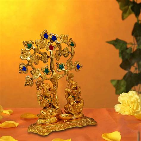 Buy Metal Ganesh Lakshmi Idol With Tree For Ganesha Sankashti Pooja