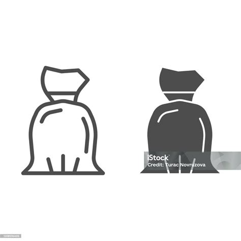 휴지통 패키지 라인과 솔리드 아이콘 낭비 된 항목 분리 쓰레기 포장용 가방 플라스틱 제품 디자인 개념 흰색 배경에 윤곽 스타일