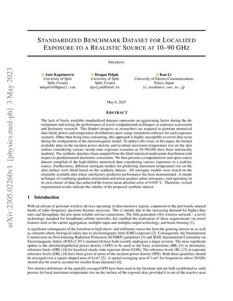 Standardized Benchmark Dataset For Localized Exposure To A Realistic Source At 10 90 Ghz Deepai