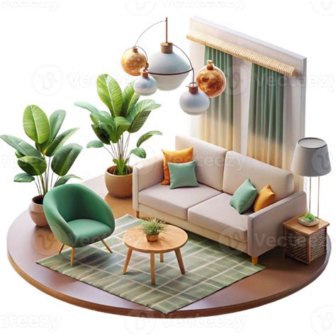 Magnificent Minimalist Modern Living Room Interior Design Isometric View Cutout Professional
