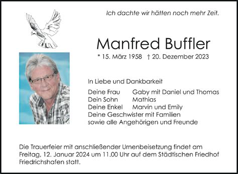 Traueranzeigen Von Manfred Buffler Schwaebische De Trauerportal