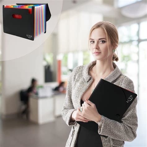 Luxn File Organiser 13 Pockets Expanding File Folder With Lid And Rainbow Colour Labels A4 Size