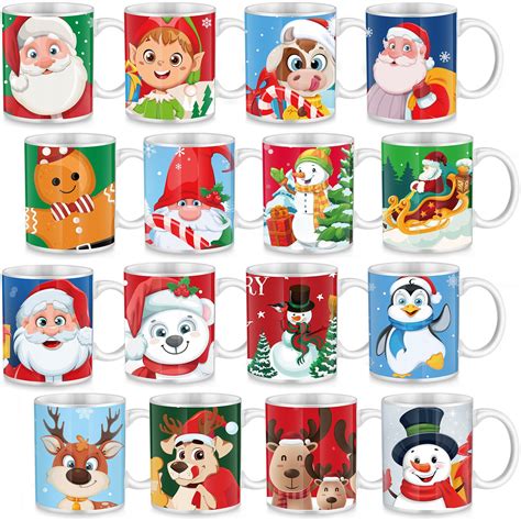 Tioncy Set Of 16 Christmas Coffee Mugs Bulk 11 Oz Holiday
