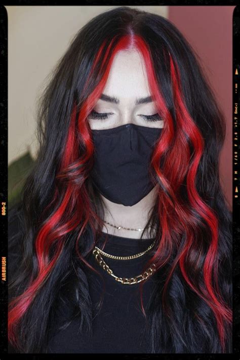 Black Hair With Red Front Pieces Black Red Hair Two Color Hair Red