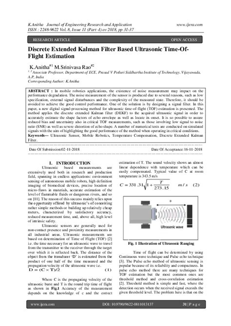Pdf Discrete Extended Kalman Filter Based Ultrasonic Time Of Flight Estimation