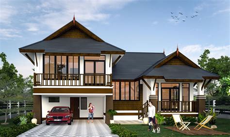 แบบบ้านชั้นครึ่งเล่นระดับทรงไทยประยุกต์ Bp27s