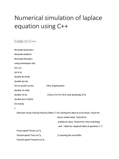 Numerical Simulation Of Laplace Equation Using Cpp Pdf Computer