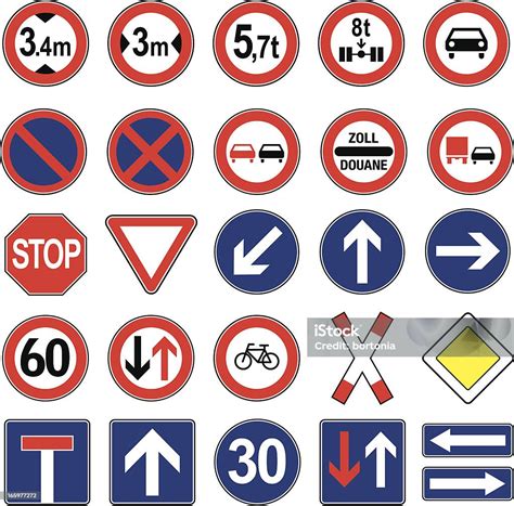 European Traffic Signs Icon Set Stock Illustration Download Image Now
